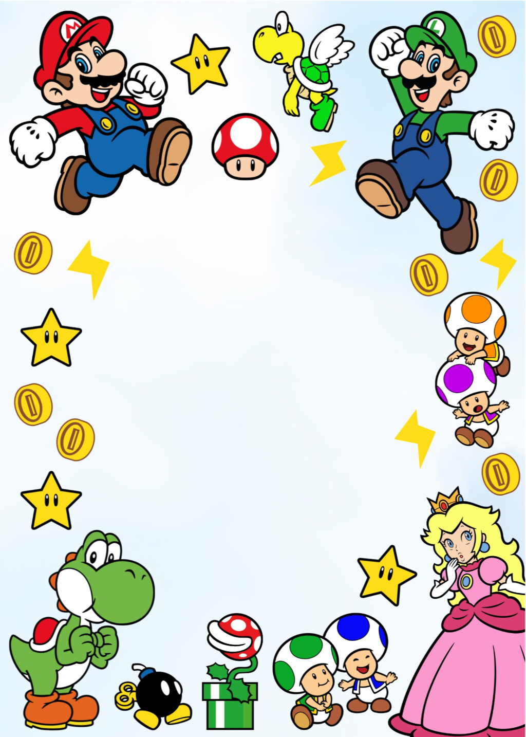 Mario bros birthday invitation blank template