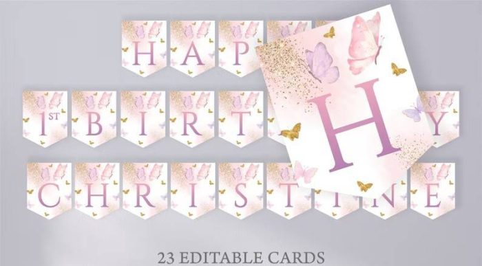 FREE 5 Printable Butterfly Birthday Banner Letter Template