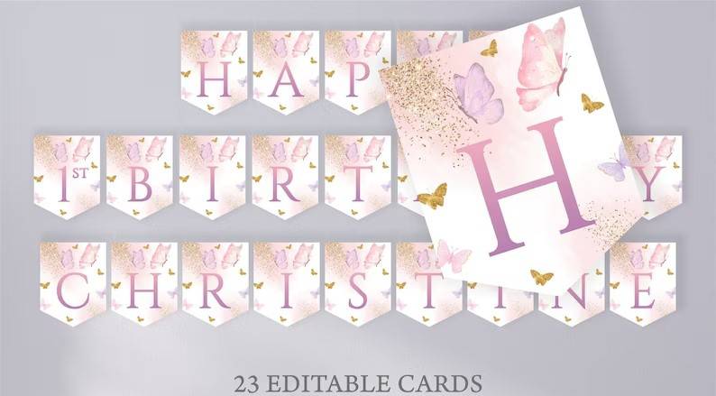 FREE 5 Printable Butterfly Birthday Banner Letter Template