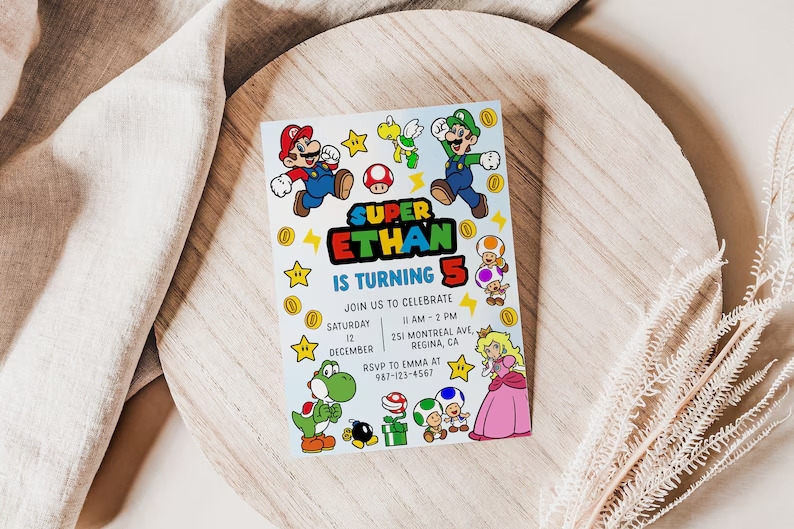 Mario bros birthday invitation blank template