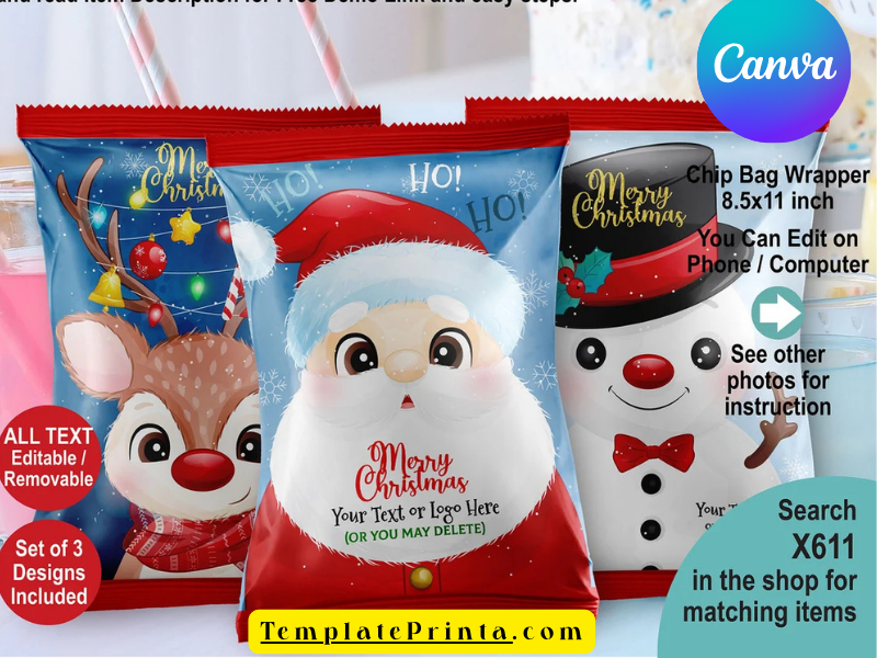 Christmas Chip Bag Template Free Printable Canva
