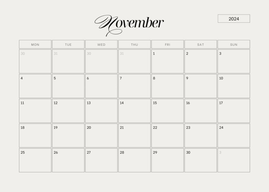 November 2024 Calendar Printables PDF
