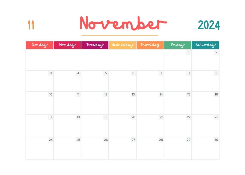 November 2024 Calendar Printables PDF