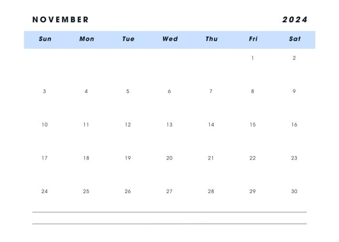 November 2024 Calendar Printables PDF
