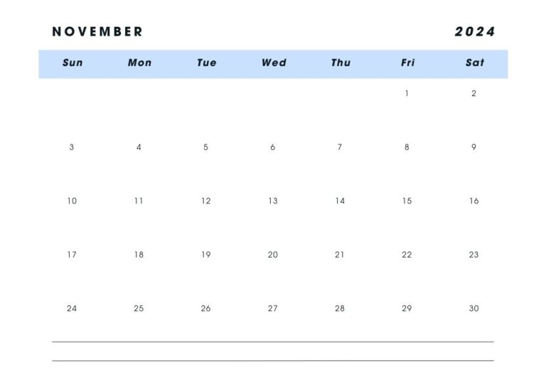 November 2024 Calendar Printables PDF