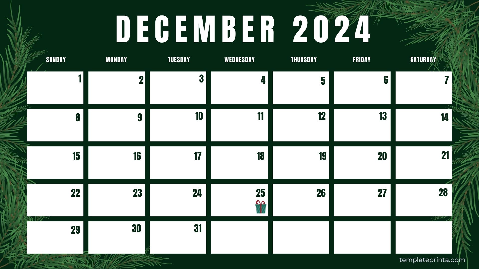 Free Printable December 2024 Calendar PDF