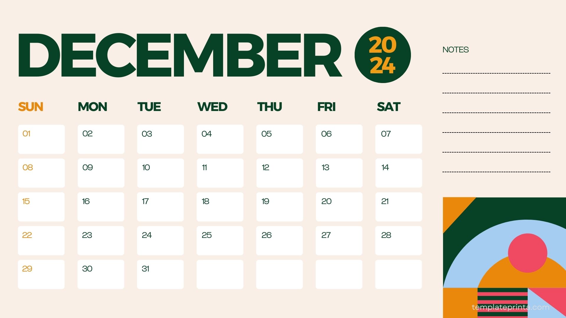 Free Printable December 2024 Calendar PDF