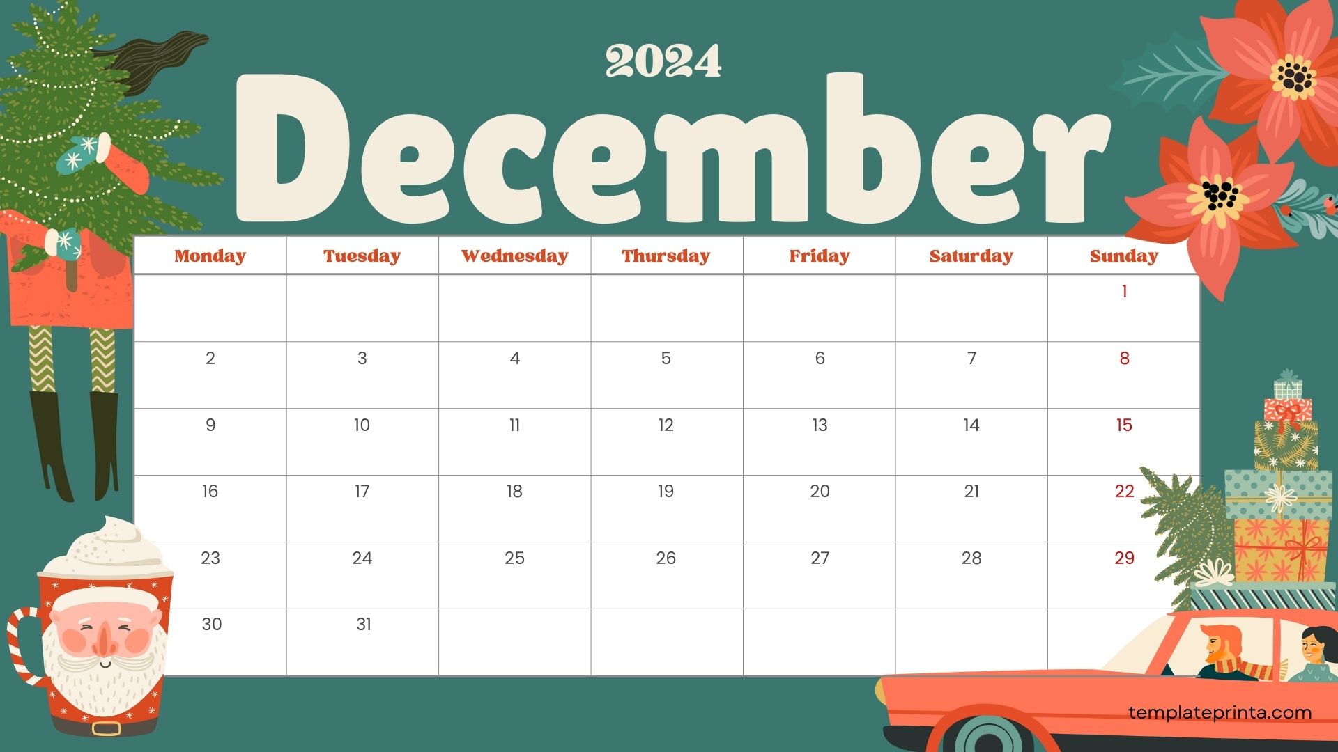 Free Printable December 2024 Calendar PDF