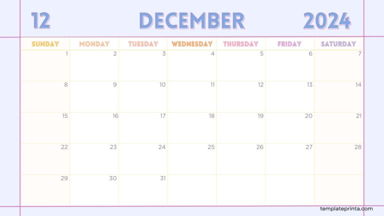 Free Printable December 2024 Calendar PDF
